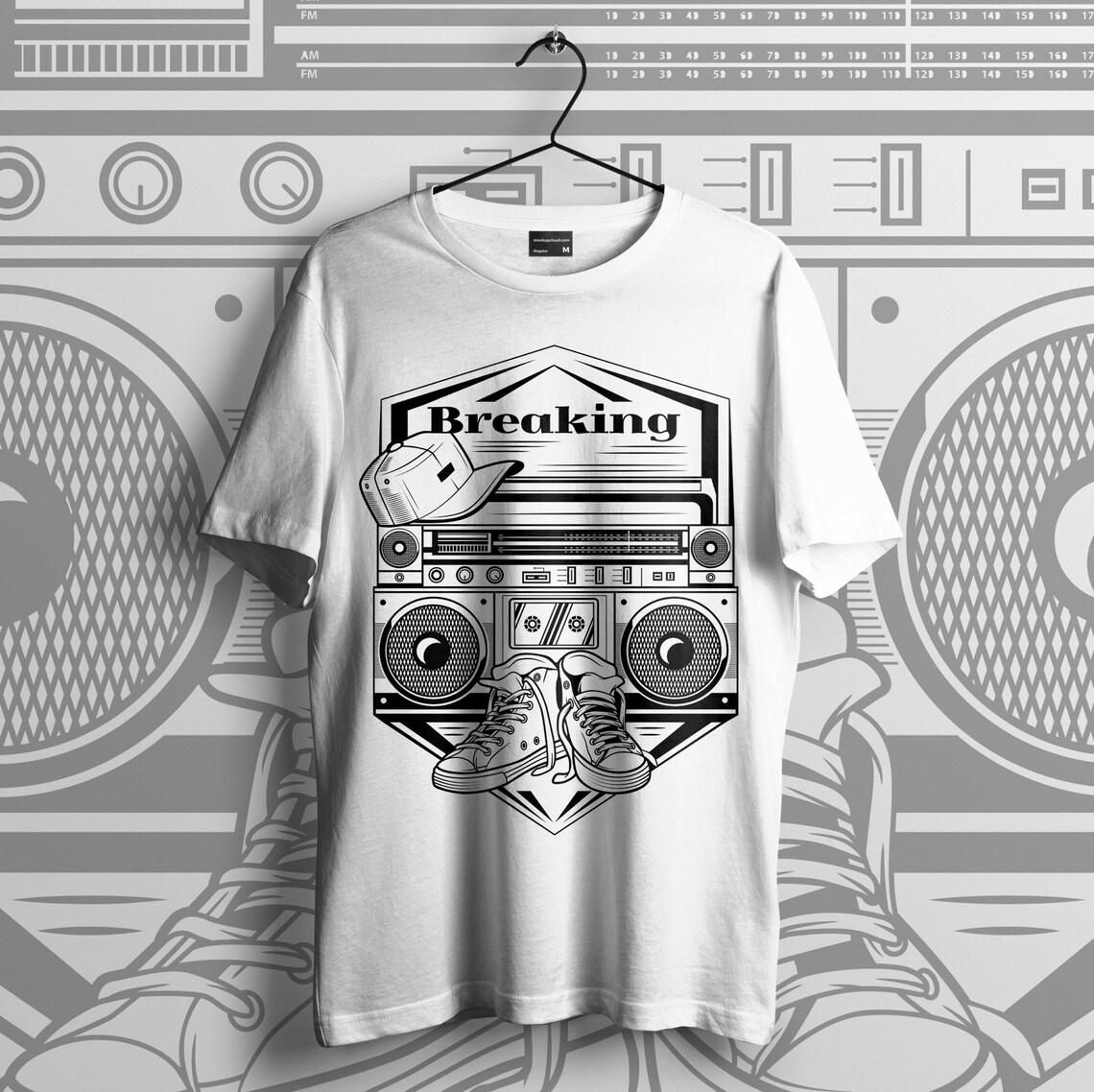 Retro Boombox Vector Art - Hip Hop Illustration With Sneakers & Cap ...