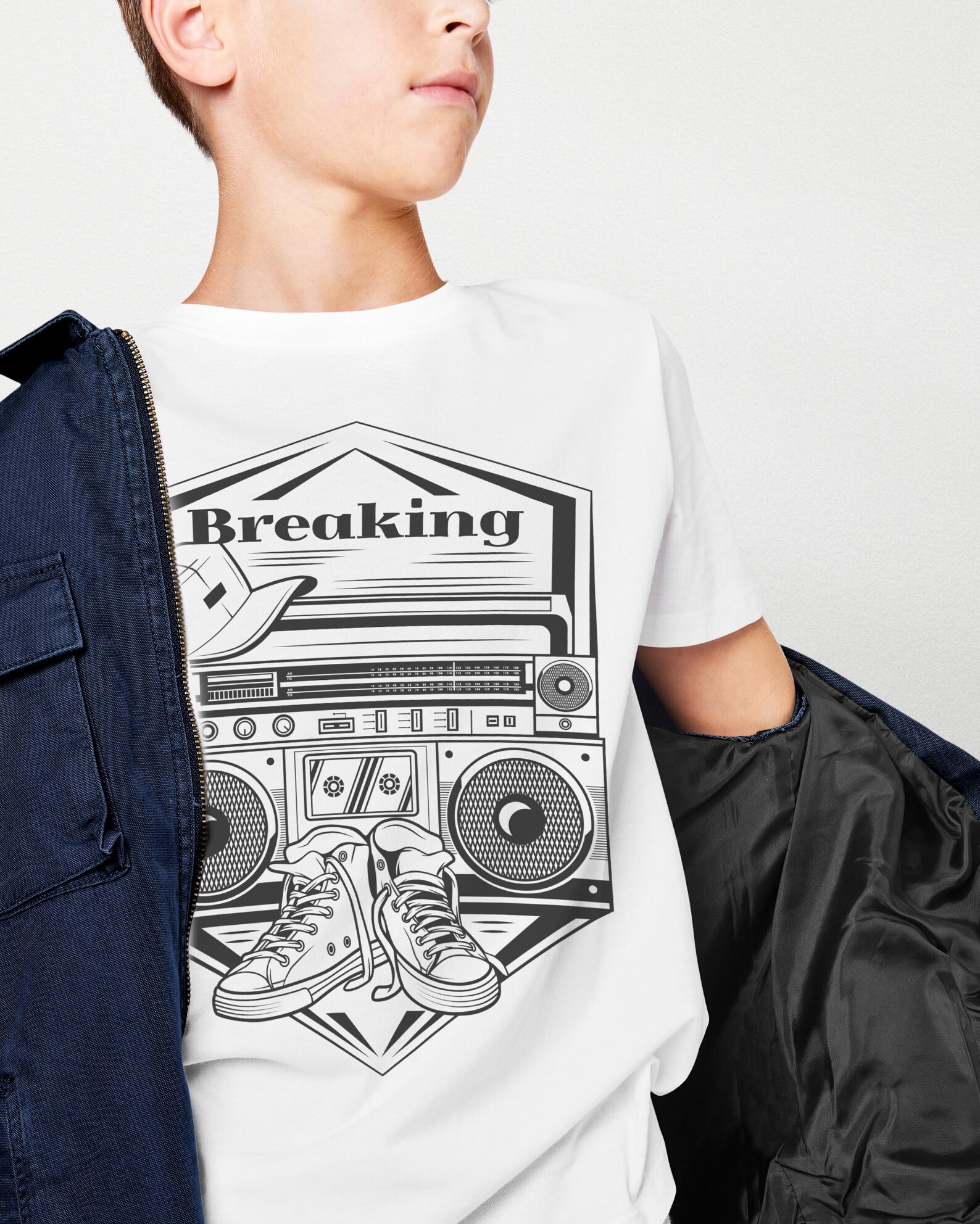 Retro Boombox Vector Art - Hip Hop Illustration With Sneakers & Cap ...