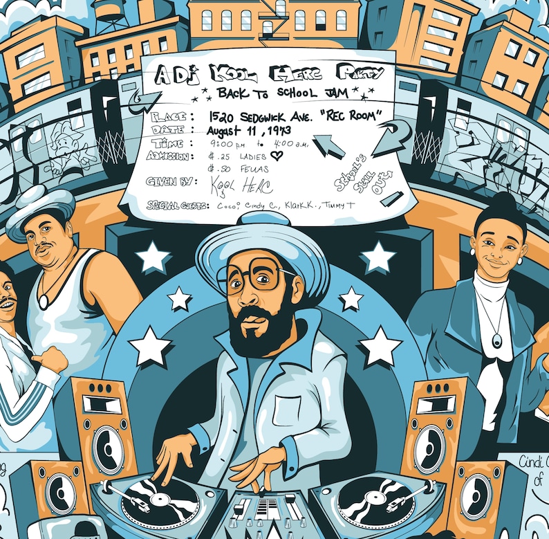 Classic Hip Hop History Illustration - Graffiti Art, Breakdance Culture ...