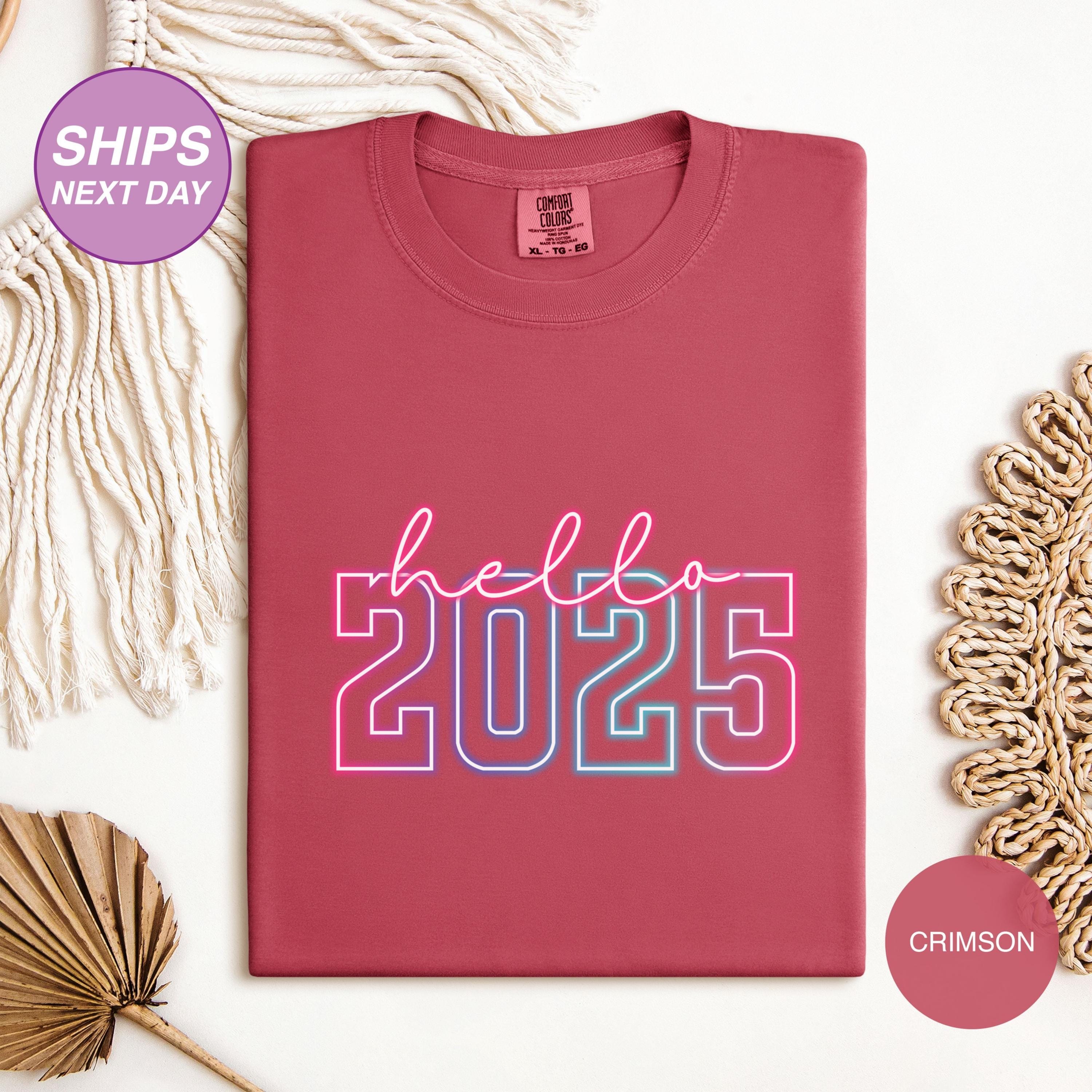 Comfort Colors 2025 Shirt, Happy New Year 2025 Tee, Neon Hello 2025 ...