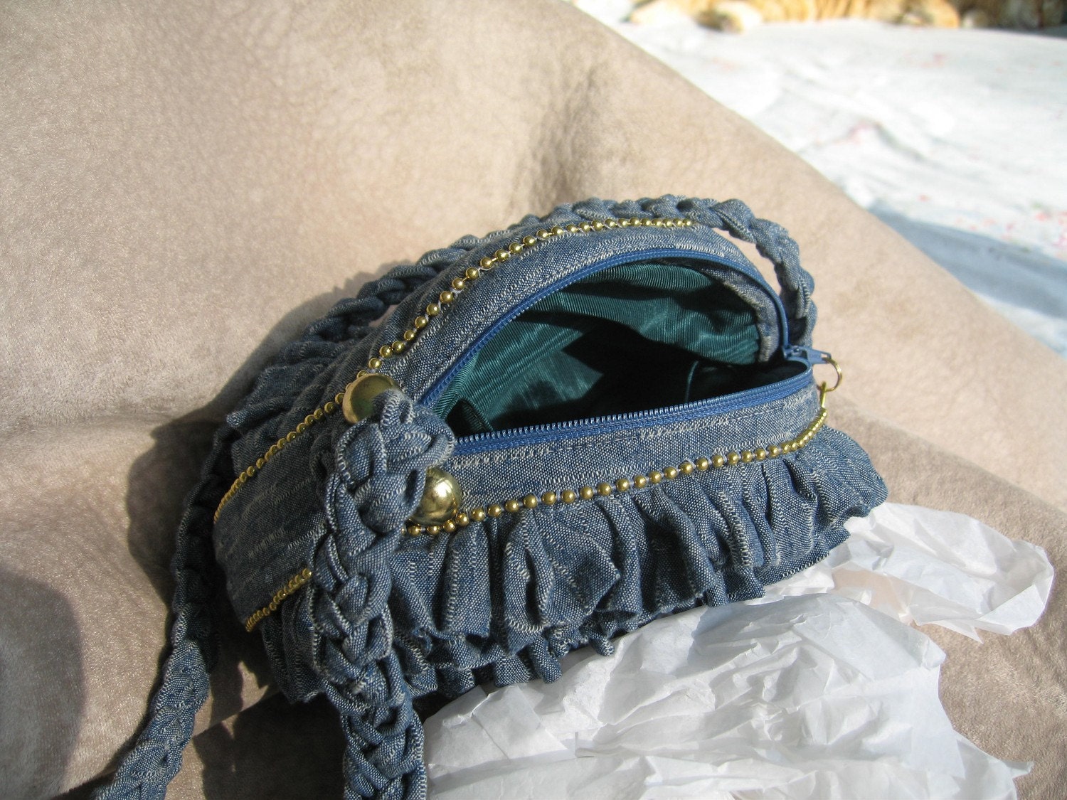 Ruffle Denim Purse Cross Body Shoulder Style..brand New Denim ...