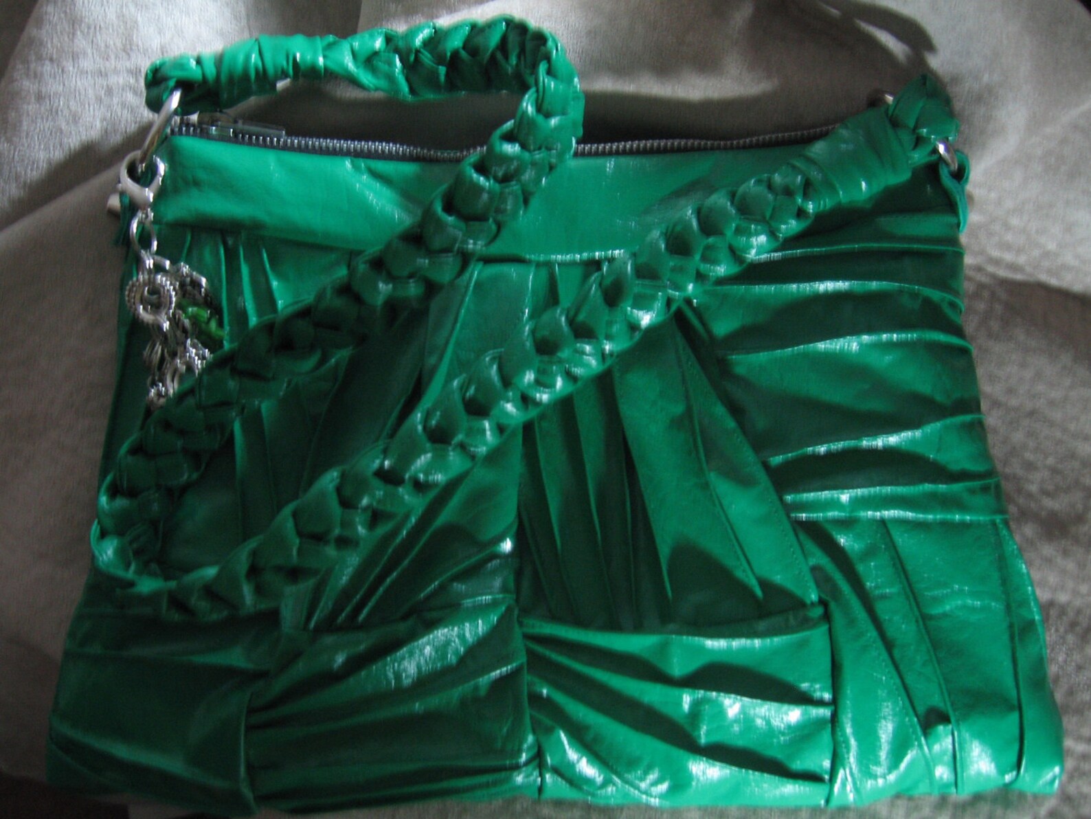 Green Purse Shoulder Style..very Unique...with Braided Strap and Charms ...