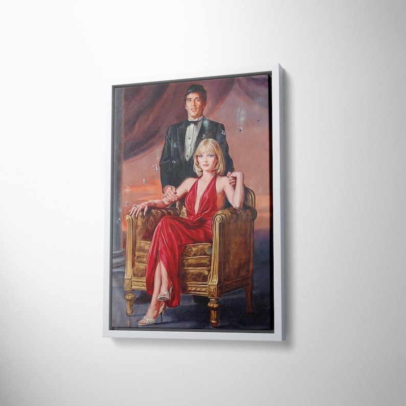 Scarface Movie Poster: Tony Montana & Elvira Hancock Framed Canvas Art ...