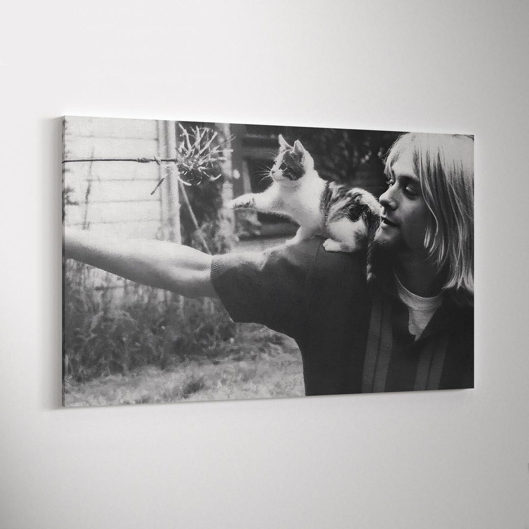 Kurt Cobain With Cat Canvas: Black and White Vintage Music Decor - Etsy