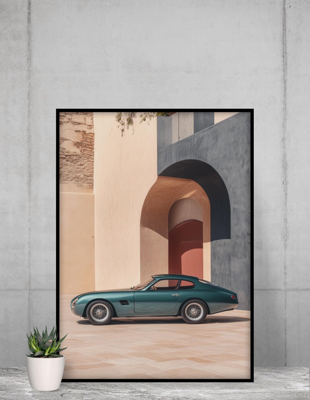Arches of Time: Green Vintage Car Digital Wall Art in Architectural ...
