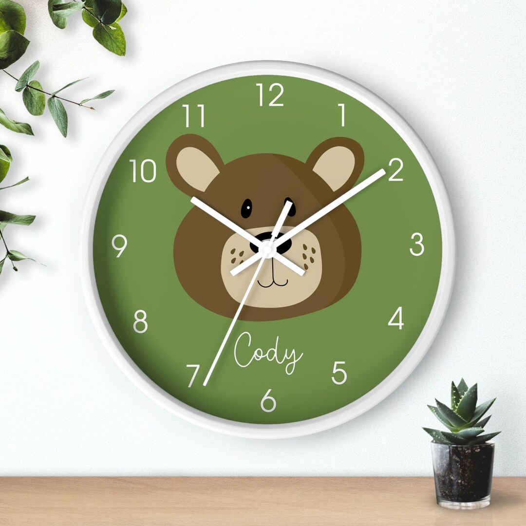 Brown Bear Wilderness Woodland Boys Nursery Clock, Green Baby Shower ...