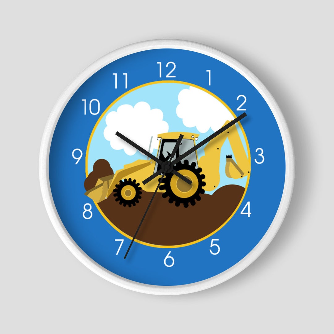 Construction Backhoe Digger Boys Room 10-inch Nursery Clock / Boys Room ...