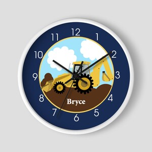 Navy Blue Construction Backhoe Digger Boys Room 10-inch Nursery Clock ...