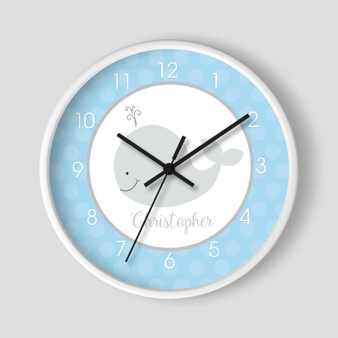 Little Blue Whale Nautical Nursery 10-inch Wall Clock / Gray Whale ...