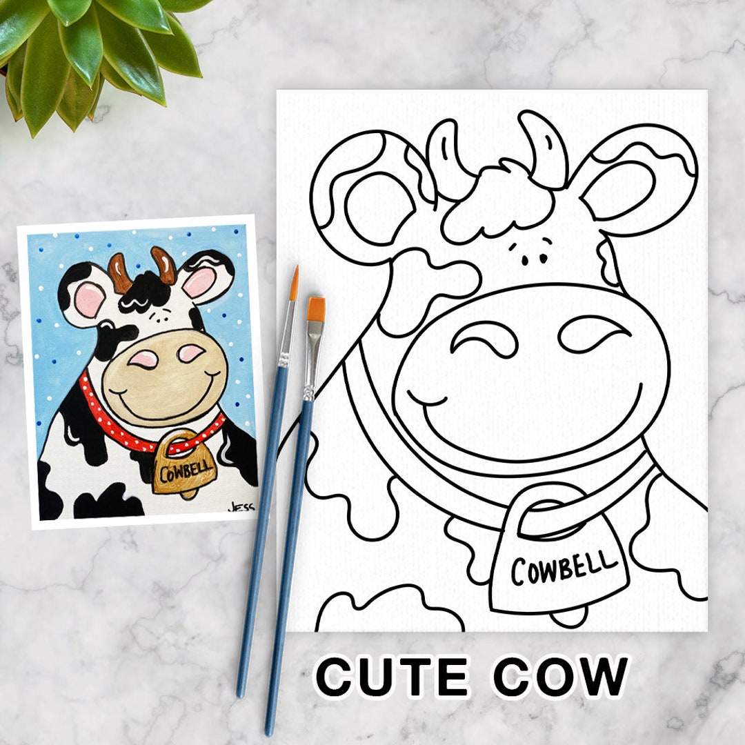 Cute Cow Kids Paint Kit, DIY Pre-traced Outlined Canvas, Paint Parties ...