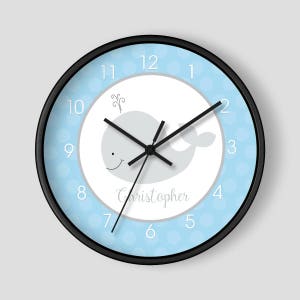 Little Blue Whale Nautical Nursery 10-inch Wall Clock / Gray Whale ...