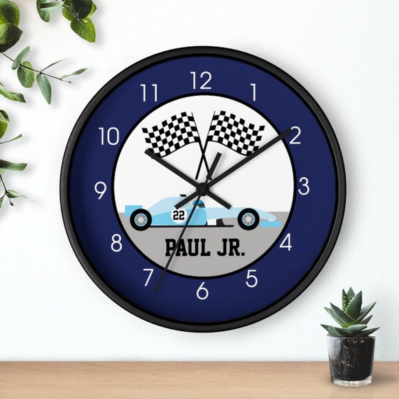 Blue Drag Racer Racecar Boys Room Toddler Wall Clock / Race Track ...
