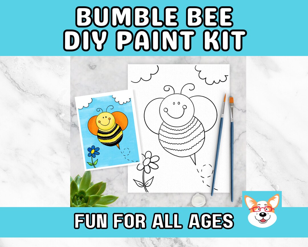 Bumble Bee Spring Theme Kids Paint Kit, DIY Pre-traced Outlined Canvas ...