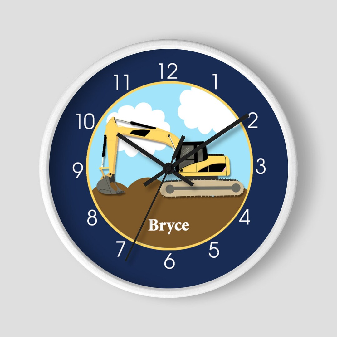 Construction Excavator Navy Blue Boys Room Clock / Construction Toddler ...