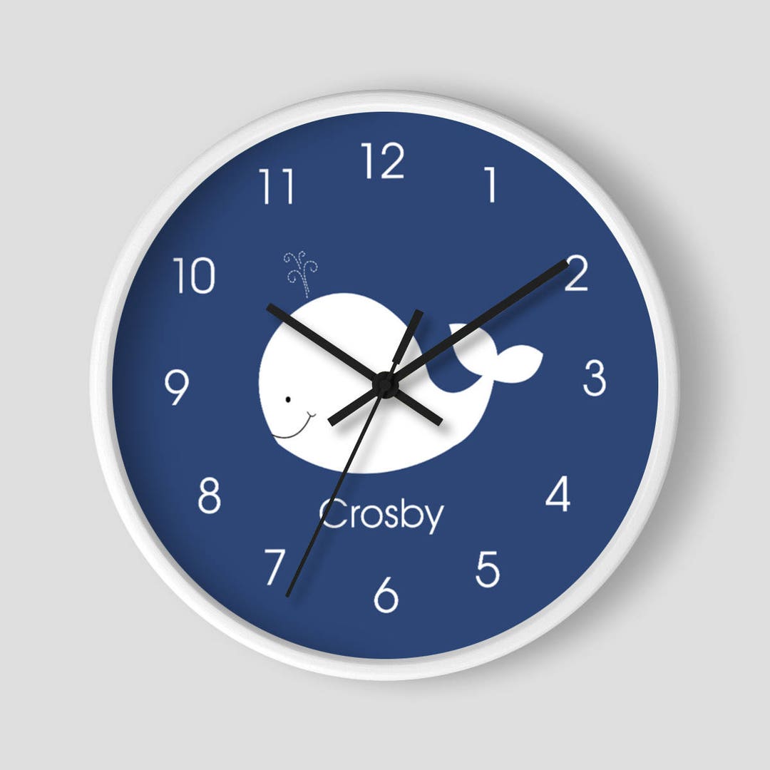 White Whale Navy Blue Boy or Girl Nautical Nursery Clock / White Whale ...