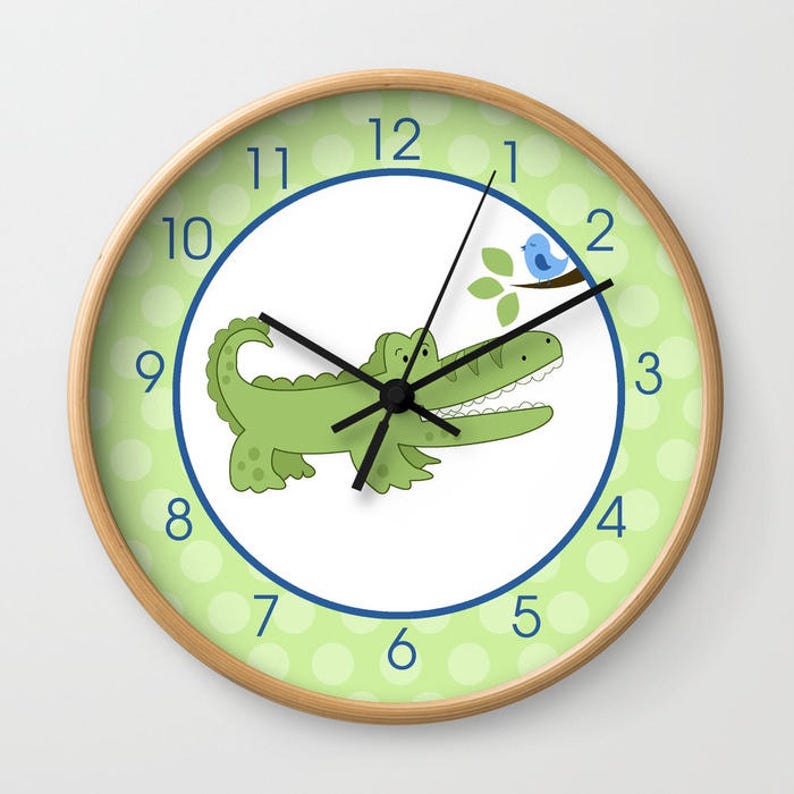 Alligator or Crocodile with Blue Bird on a Green Background | Etsy