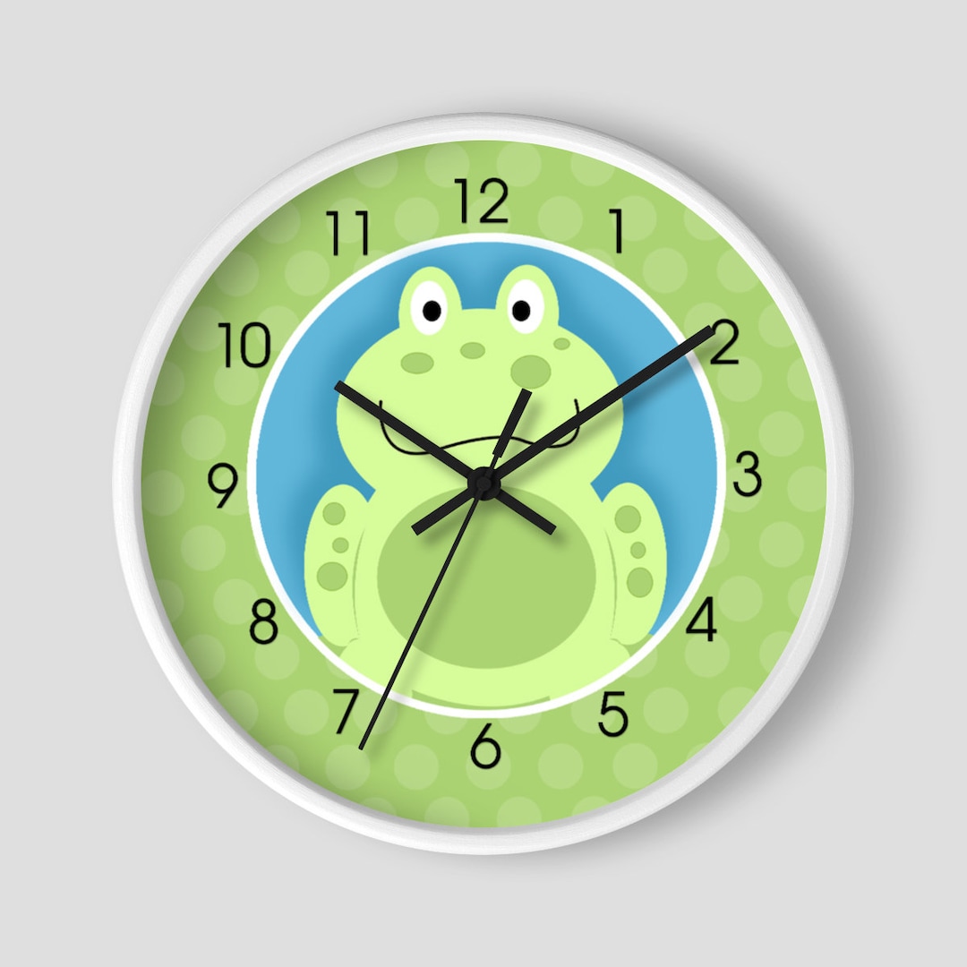 Cute Green Frog Wall Clock / Frog Nursery Room / Toddler Room / 10 ...