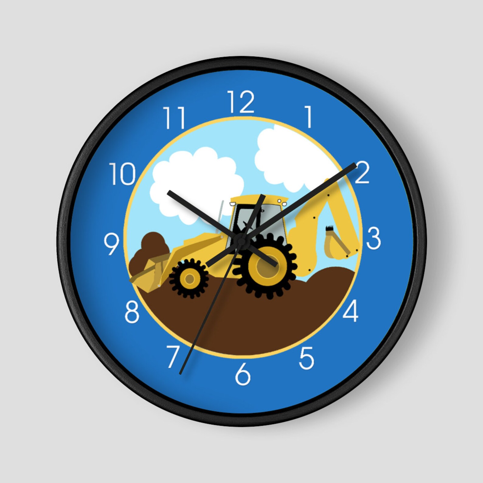 Construction Backhoe Digger Boys Room 10-inch Nursery Clock / | Etsy