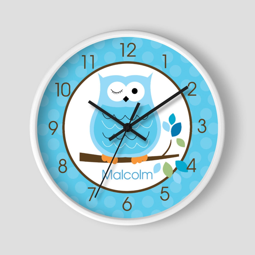 Blue Winking Hoot Owl Wall Clock / Owl Nursery Clock Boys Room - Etsy