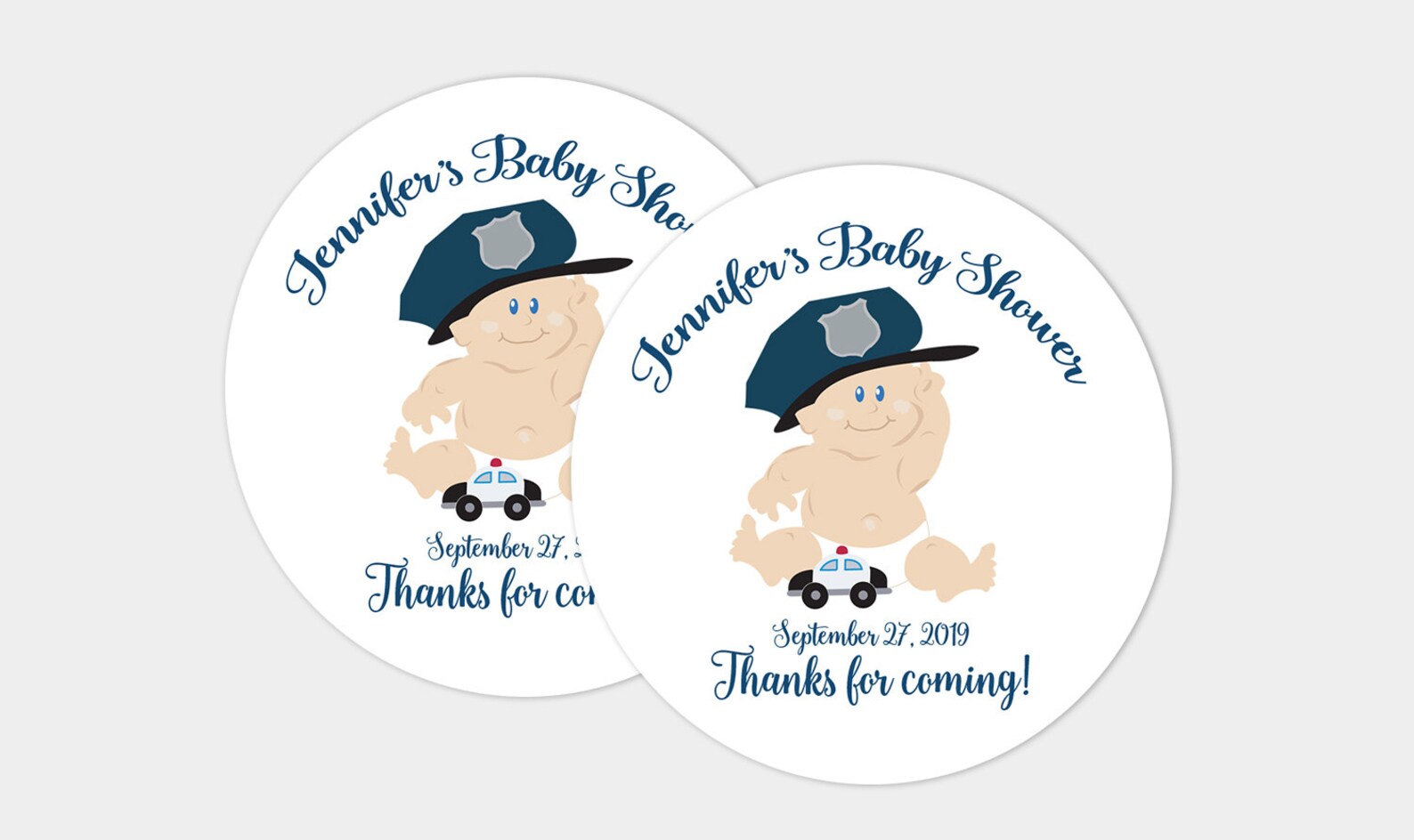 Baby Cop Police Car Baby Shower Personalized Favor Stickers, Printed 2. ...