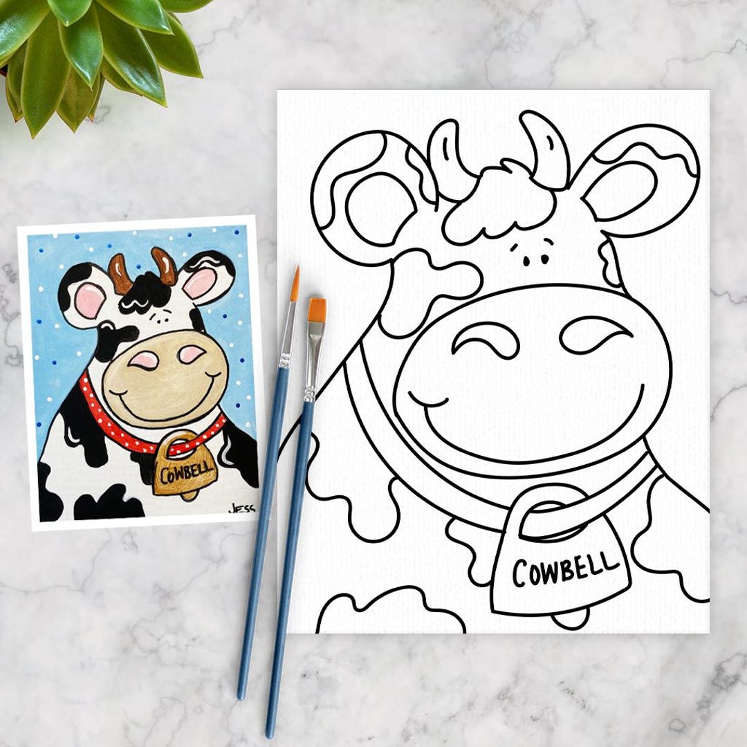 Cute Cow Kids Paint Kit, DIY Pre-traced Outlined Canvas, Paint Parties ...