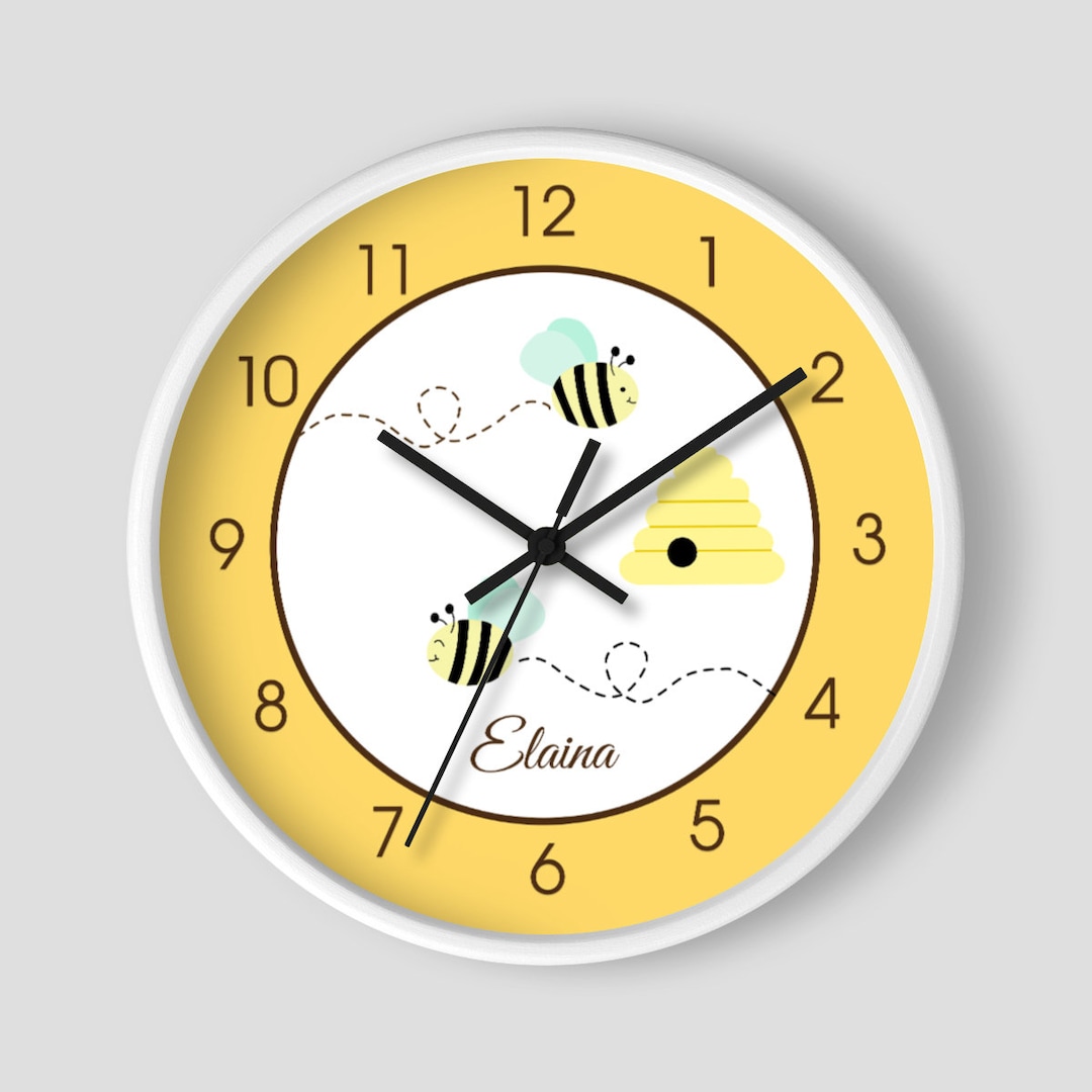 Bumble Bee Cute Bumble Bees Baby Nursery Wall Clock / Honeycomb Bees Nursery / Beekeeper Clock ...