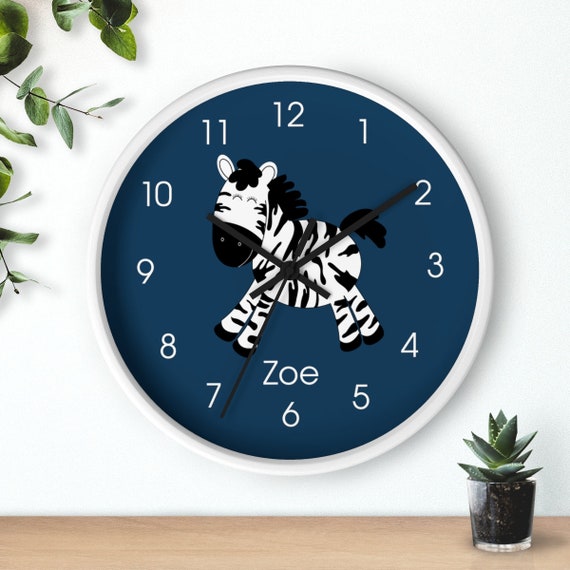Zebra Jungle Clock Navy Blue Zebras Safari / Safari Nursery Kids Clock ...