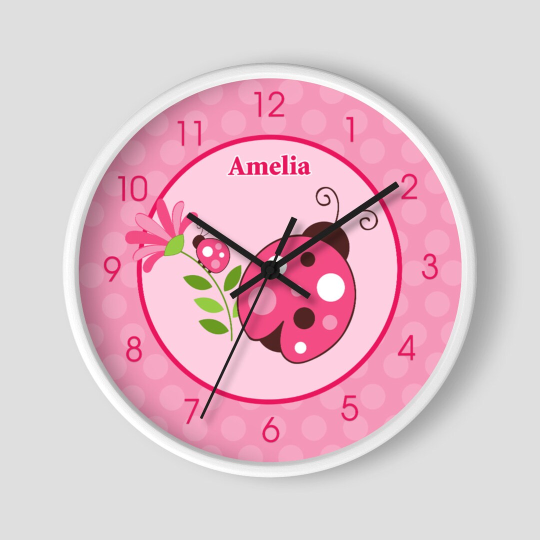 Pink Ladybug Girls Nursery Wall Clock / Ladybug Garden / Girls Ladybug ...