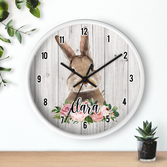 Watercolor Bunny Rabbit White Rustic Wood Plank Clock / - Etsy