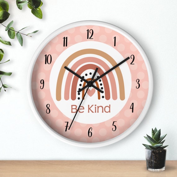 Boho Rainbow Wall Clock, Muted Rainbow Colors, Teacher Clock, Be Kind ...