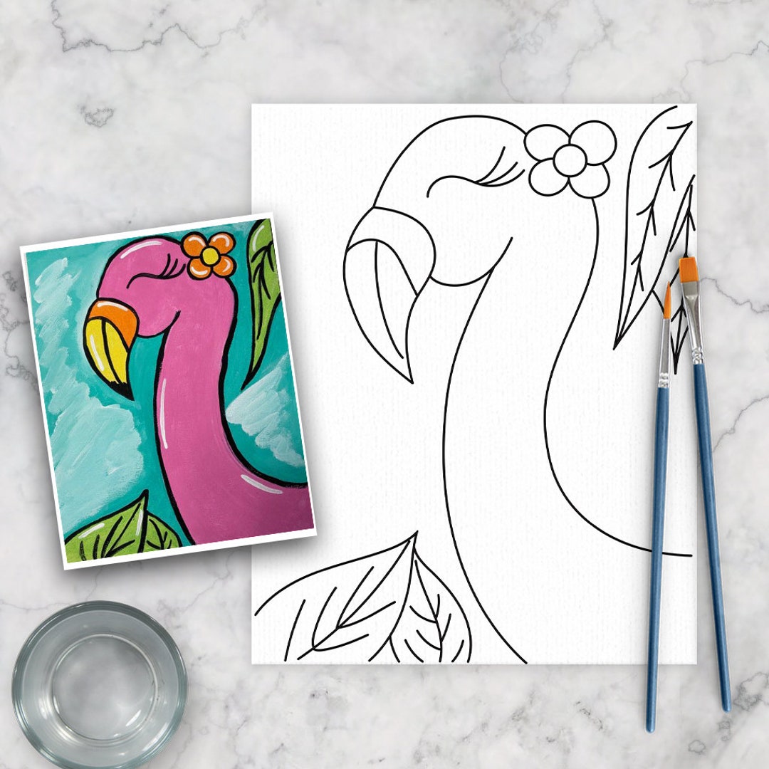Flamingo Kids Paint Kit, DIY Pre-traced Outlined Canvas, Paint Parties ...