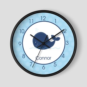 Navy Blue Little Whale Nautical Nursery 10-inch Wall Clock Personalized ...