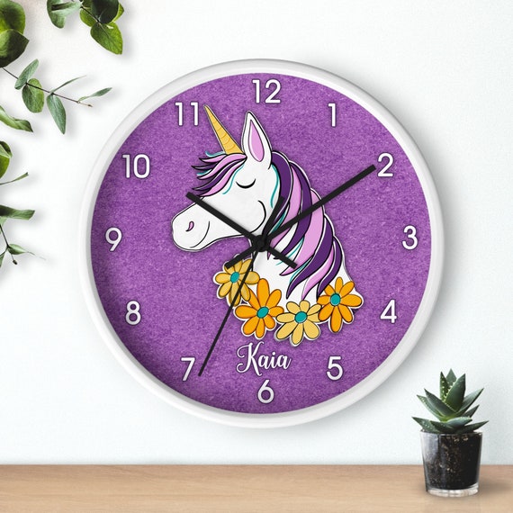 Purple Unicorn Baby Nursery Room Wall Clock / Girls Room Unicorn Decor ...