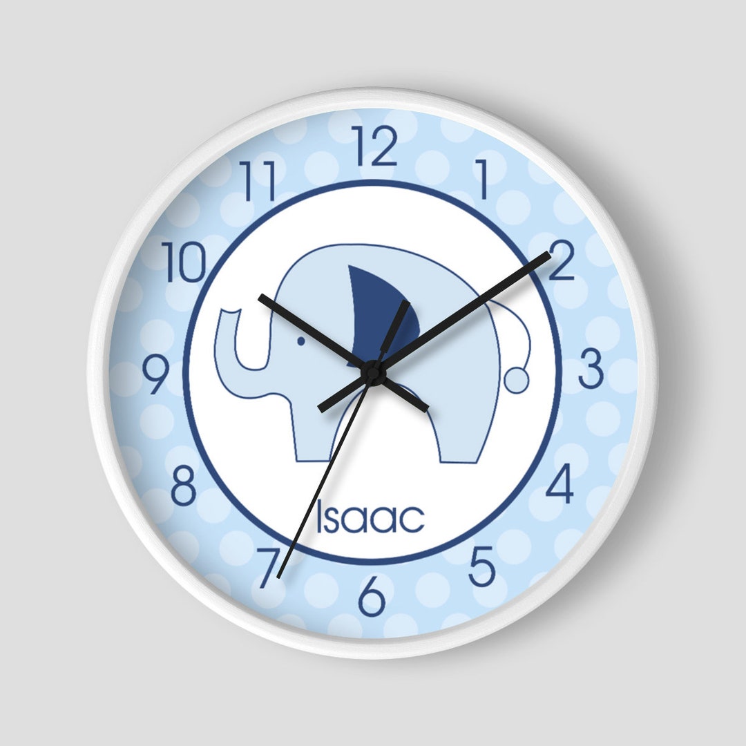 Mod Elephant Navy Blue / Light Blue Nursery Wall Clock / Boys Elephant ...