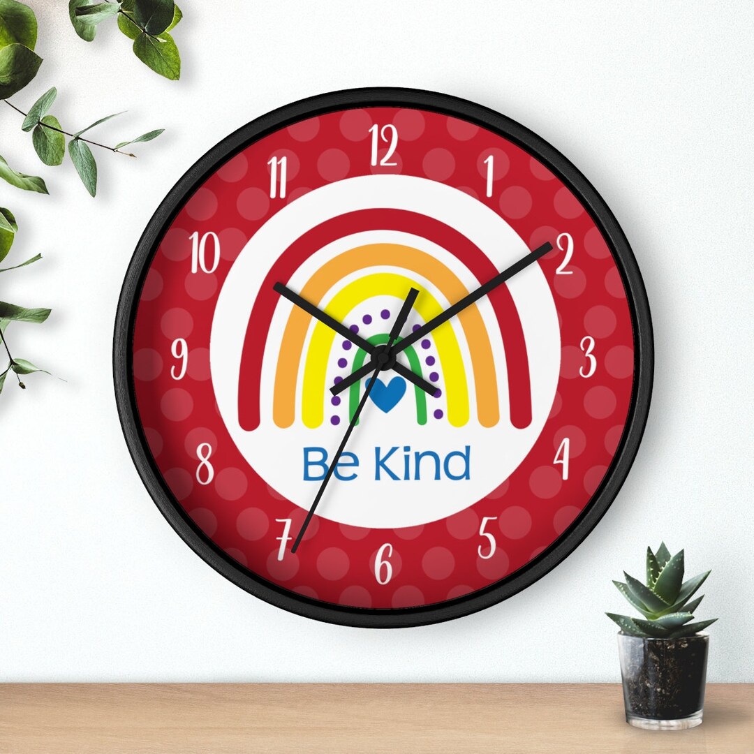 Rainbow Wall Clock With Red Border, Traditional Rainbow Colors, Teacher ...
