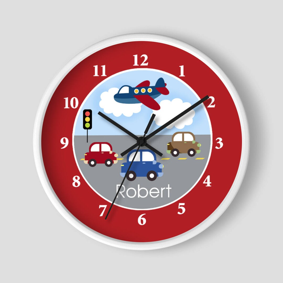 Travel Time Transportation Nursery Toddler 10" Wall Clock / Red Cars ...