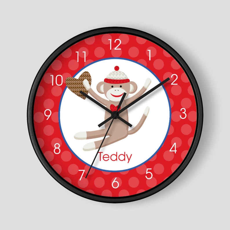 Sock Monkey Nursery Toddler 10 Wall Clock / Red Sock - Etsy