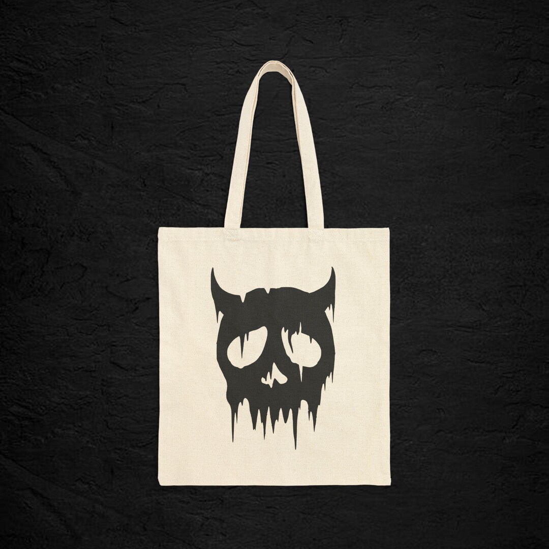 Dripping Demon Skull Tote Bag | Goth Horror Gothic Skull Art - Etsy