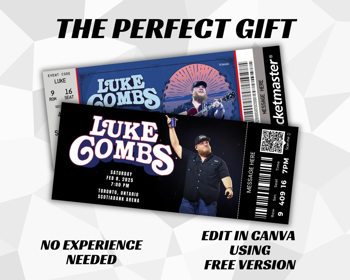 Editable Luke Combs Tour Ticket, Tour Ticket, Luke Combs Tour, Editable ...