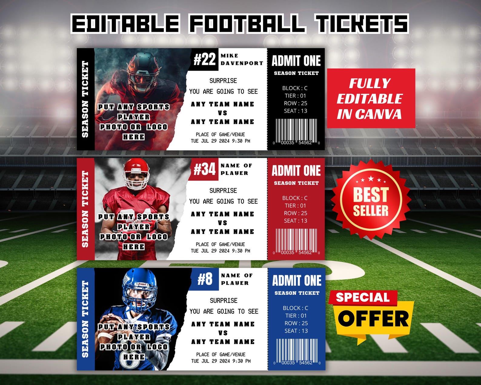 Editable Surprise Football Game Ticket, Printable Sport Surprise Ticket ...