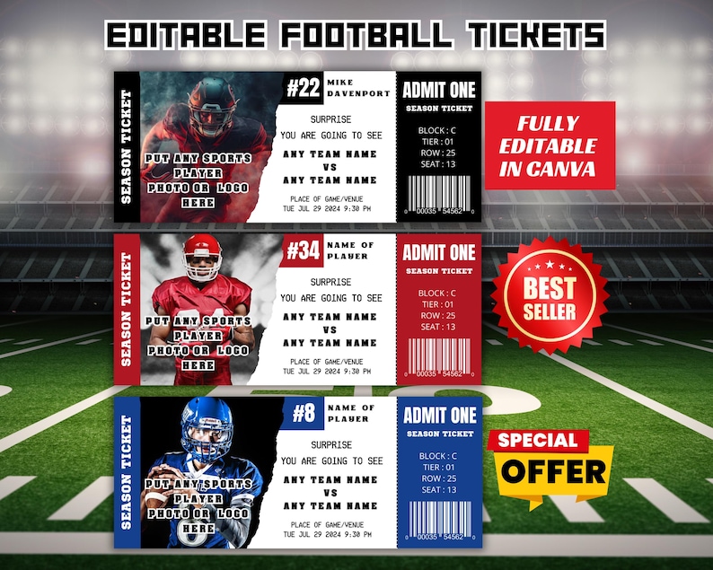 Editable Surprise Football Game Ticket, Printable Sport Surprise Ticket ...