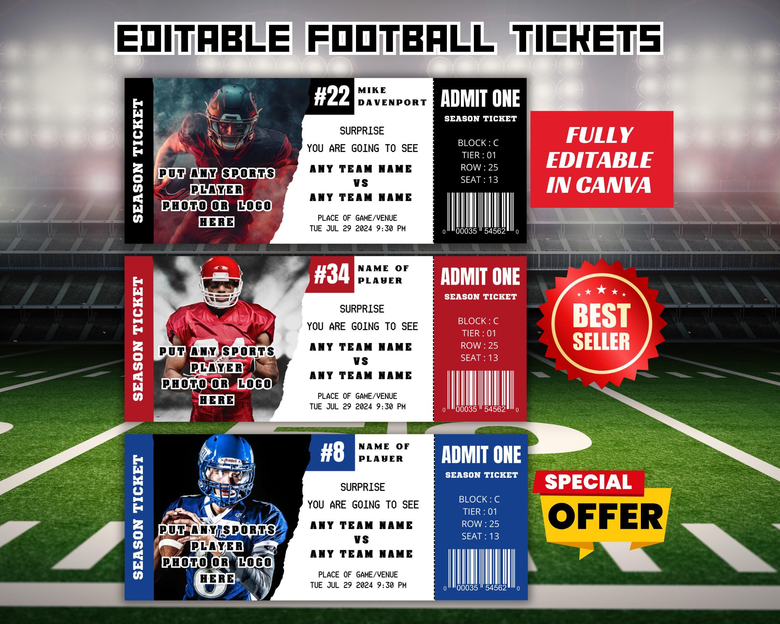 Editable Surprise Football Game Ticket, Printable Sport Surprise Ticket ...