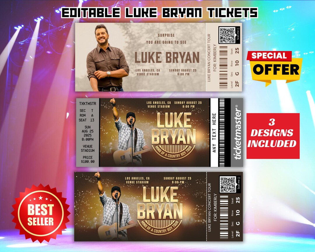 Editable Luke Bryan Concert Ticket, Mind of a Country Boy Tour Ticket ...