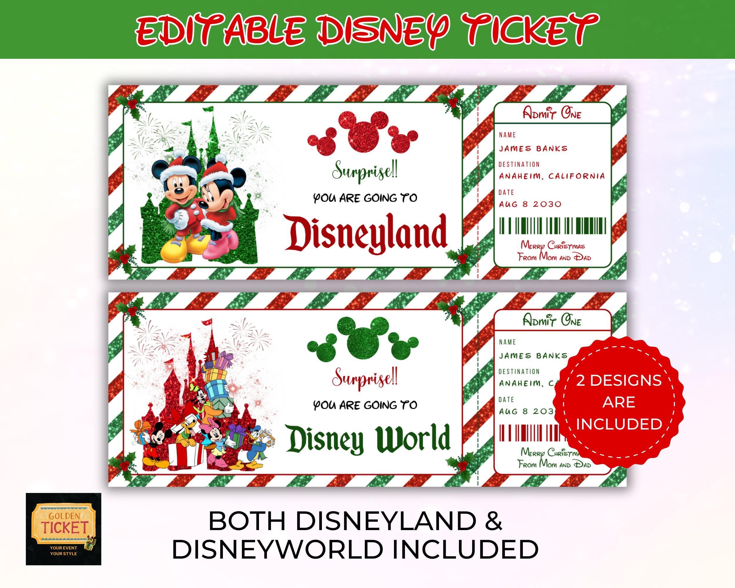 Editable Christmas Disneyland Ticket, Disneyworld Ticket, Surprise ...