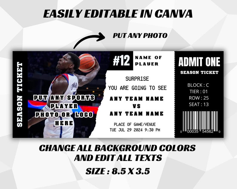 Editable Surprise Basketball Game Ticket, Printable Sport Surprise ...