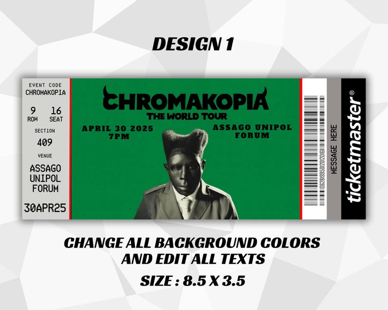 Editable Tyler the Creator Concert Ticket, Chromakopia World Tour ...