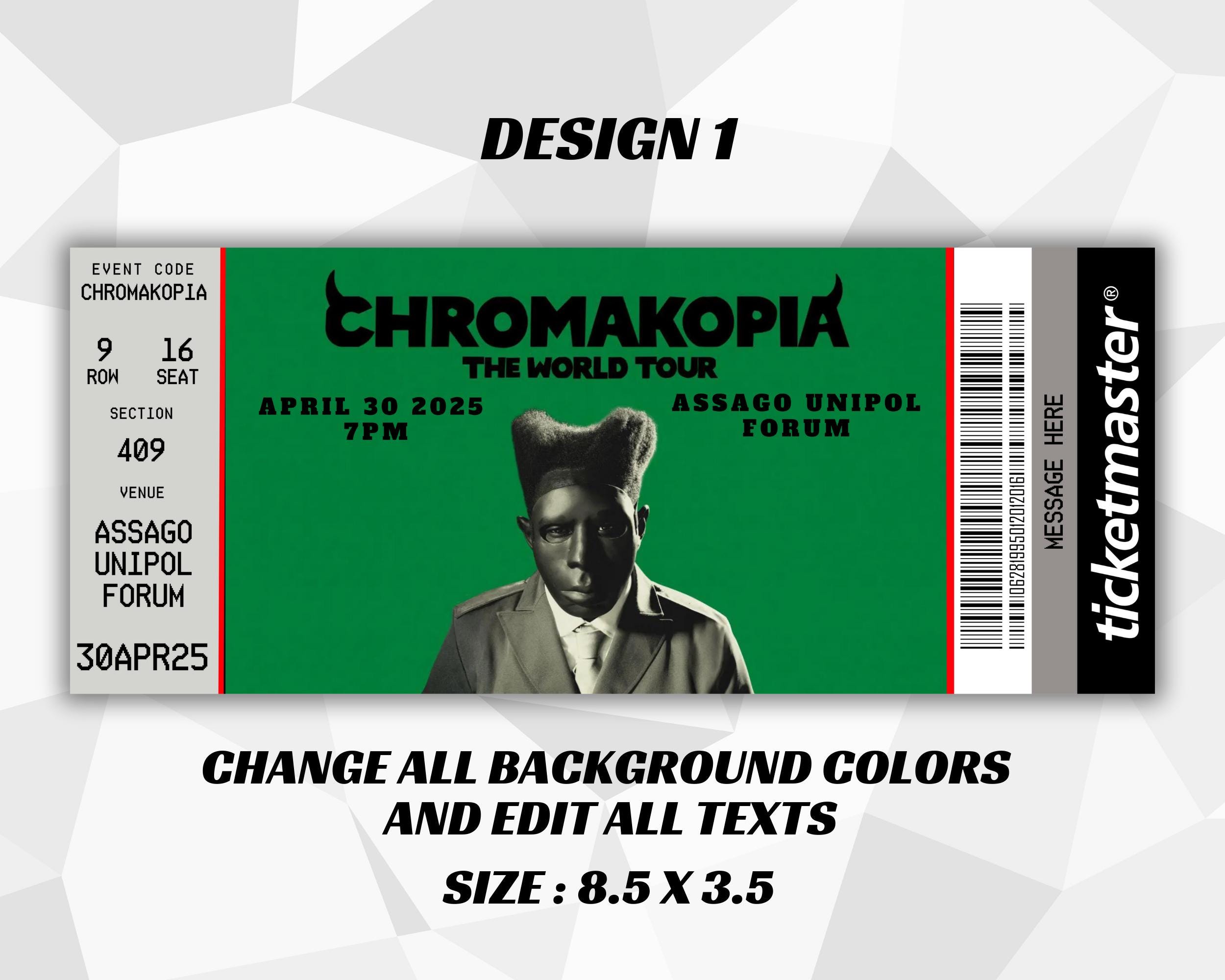 Editable Tyler the Creator Concert Ticket, Chromakopia World Tour ...