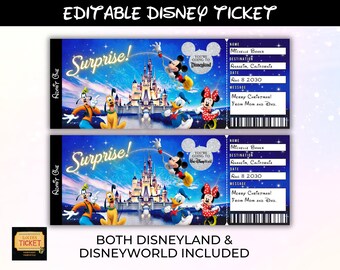 Editable Disneyland Ticket, Disneyworld Ticket, Surprise Reveal ...