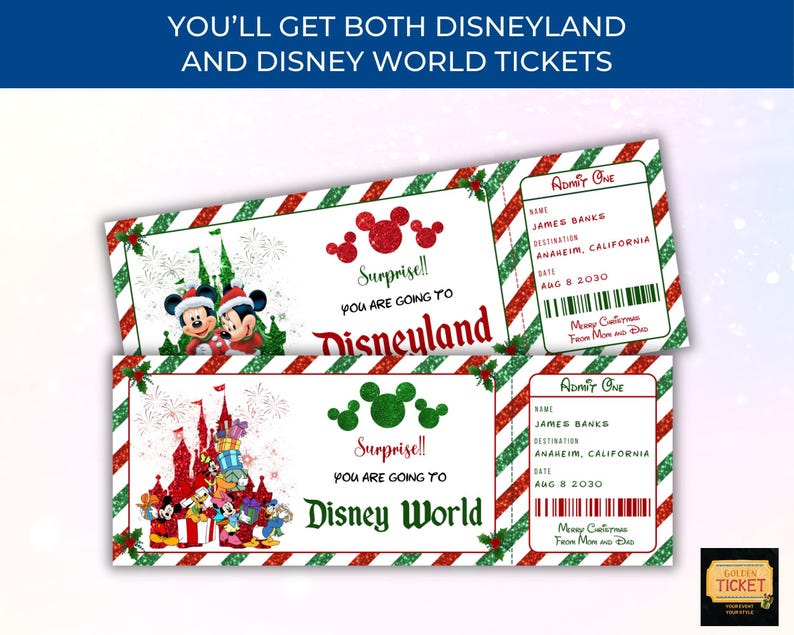 Editable Christmas Disneyland Ticket, Disneyworld Ticket, Surprise ...