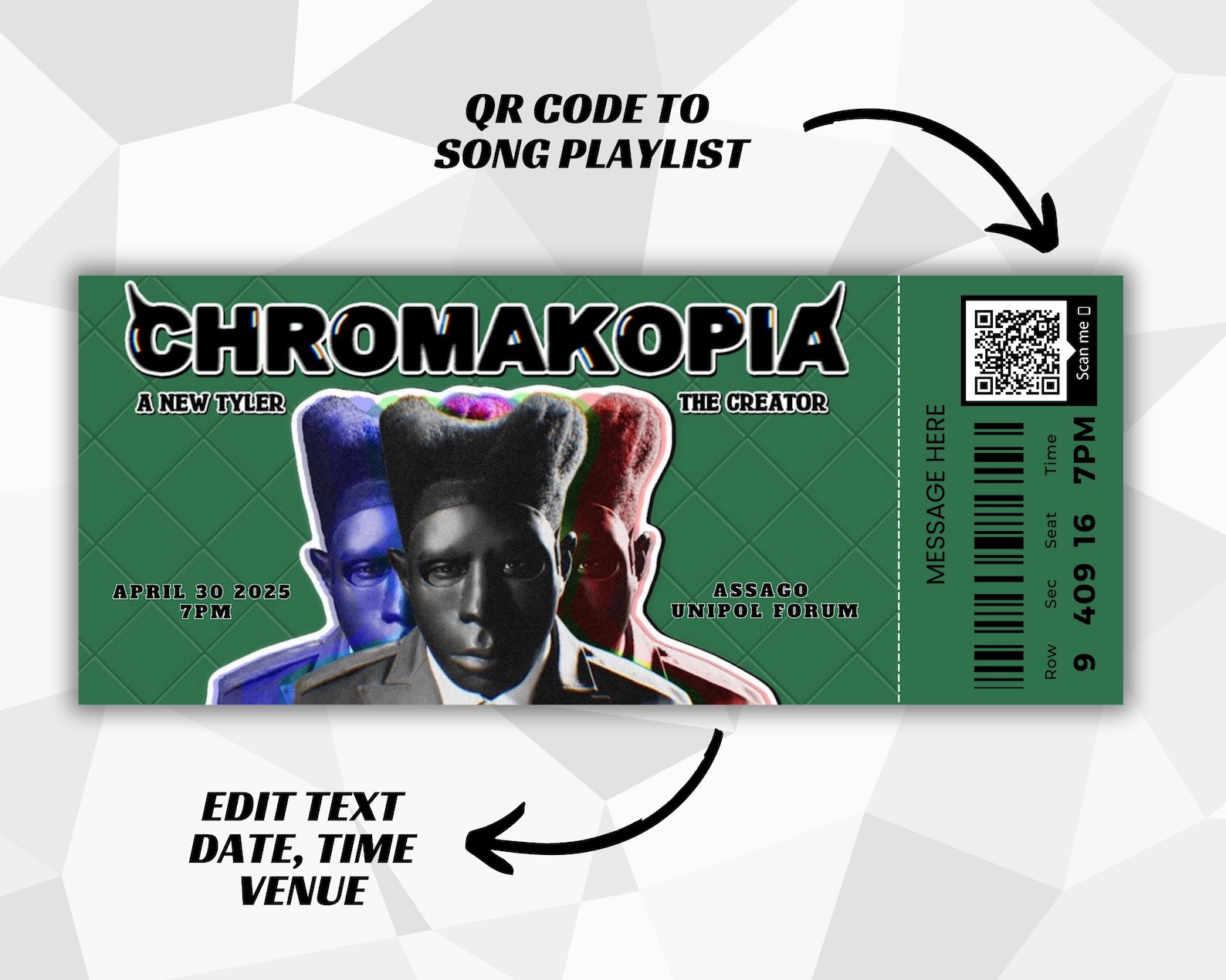 Editable Tyler the Creator Concert Ticket, Chromakopia World Tour ...